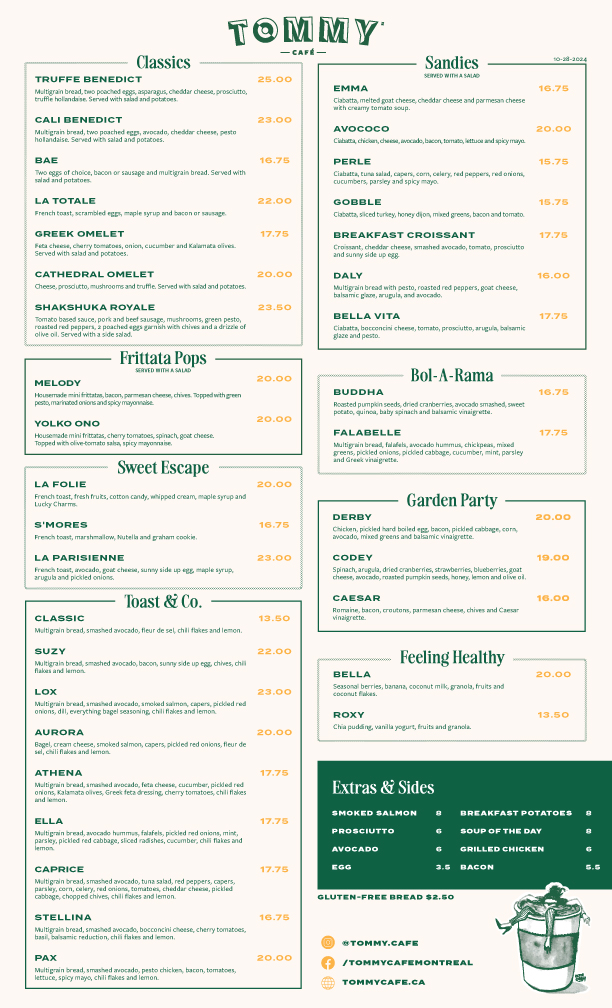 Menu - Saint-Paul - Tommy Café